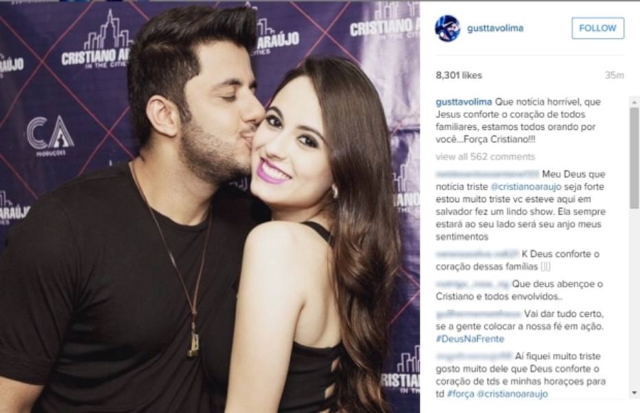 Artistas lamentam morte do cantor Cristiano Araújo e namorada Cultura
