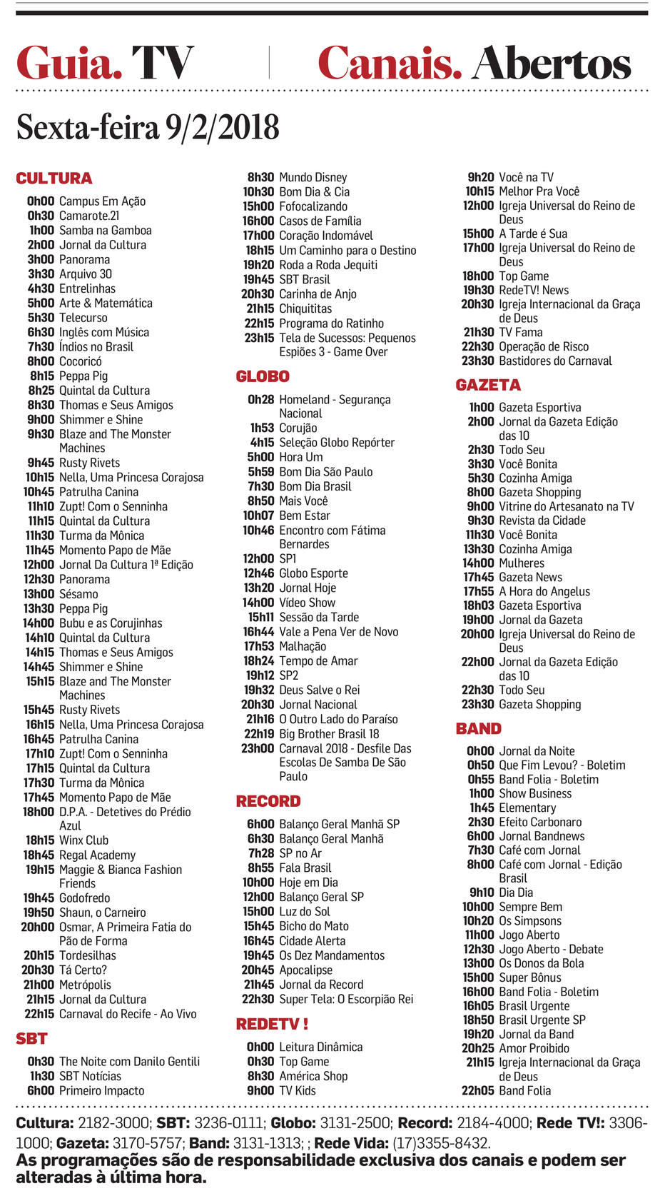 Programação da TV Aberta - Cultura - Estadão