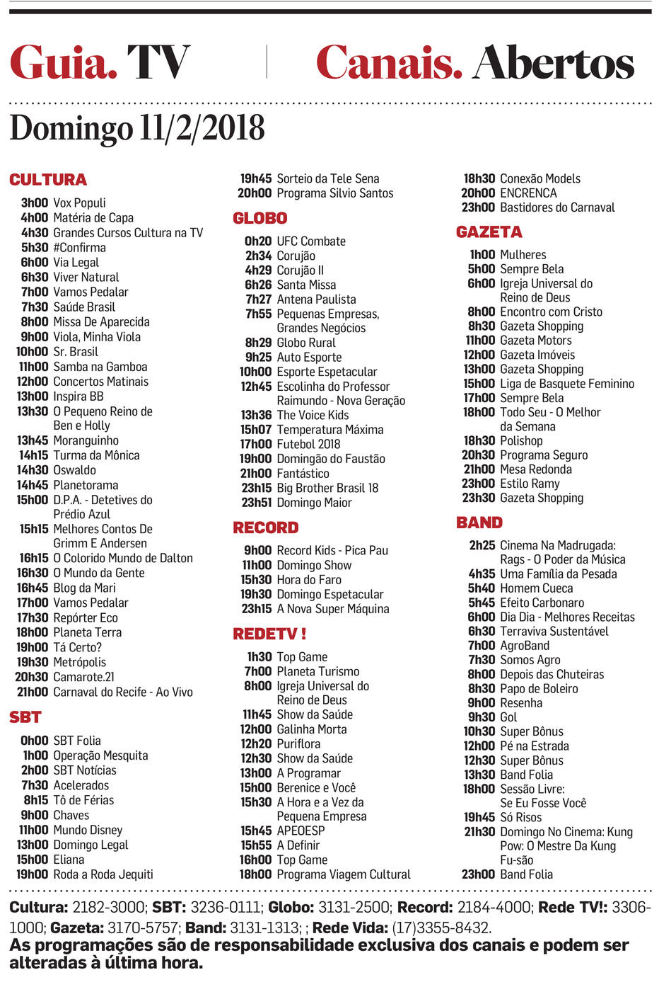 Programação da TV aberta - Cultura - Estadão