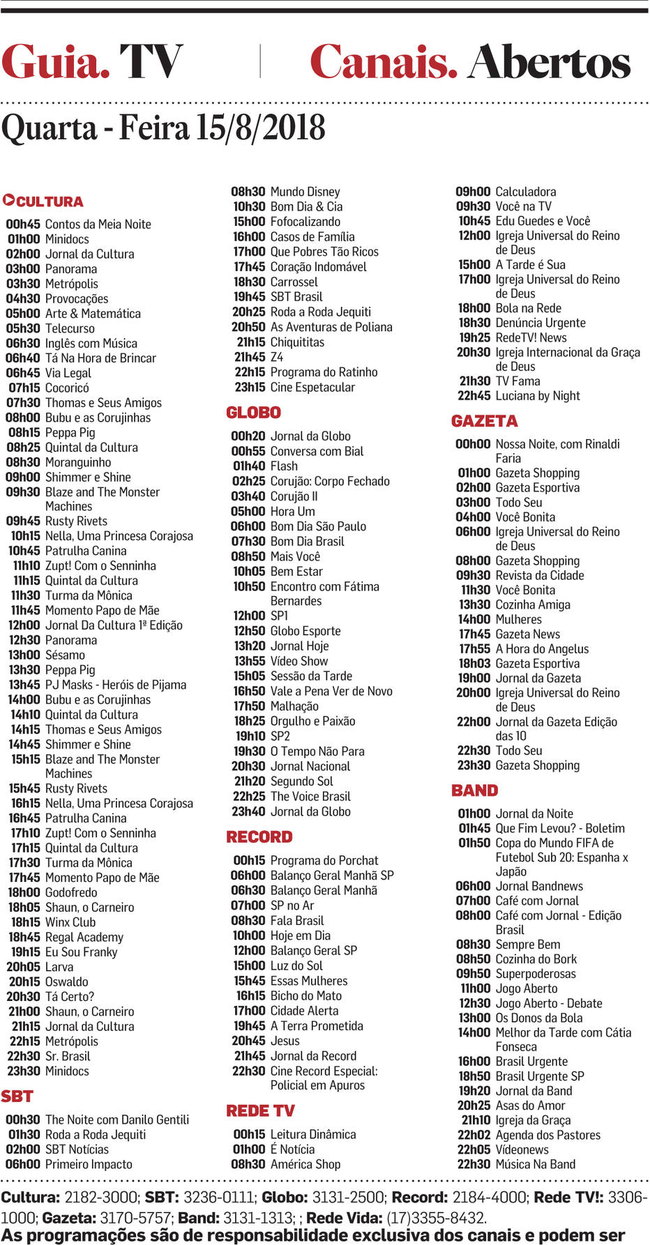 Veja a Programação da TV Aberta - Cultura - Estadão