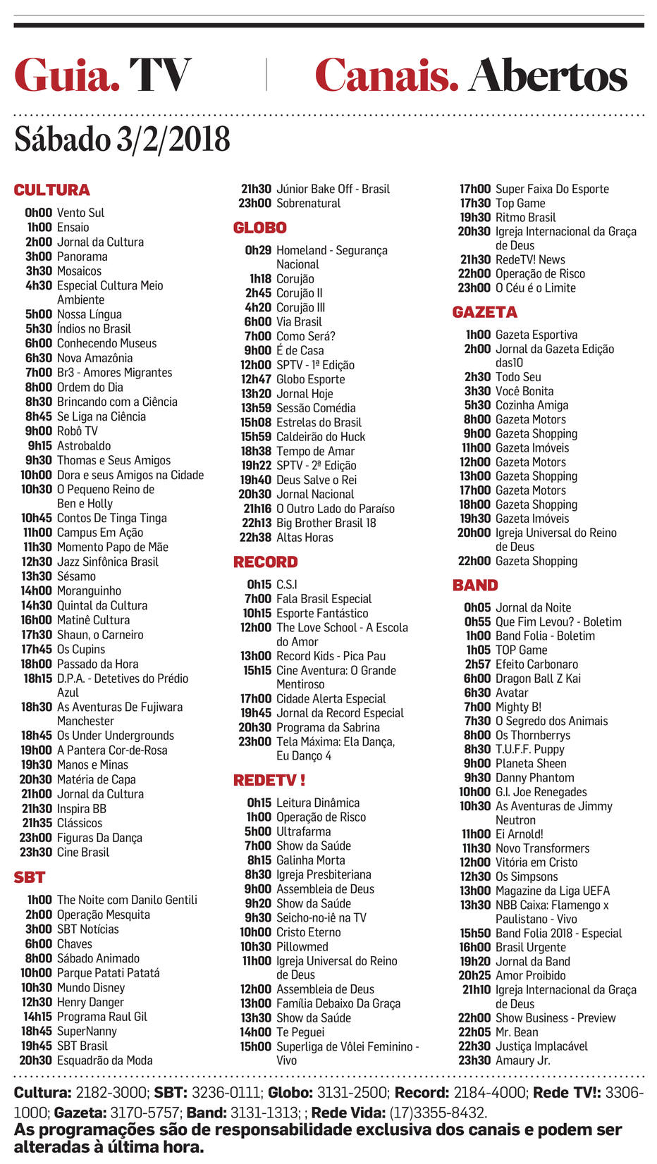 Programação da TV aberta - Cultura - Estadão